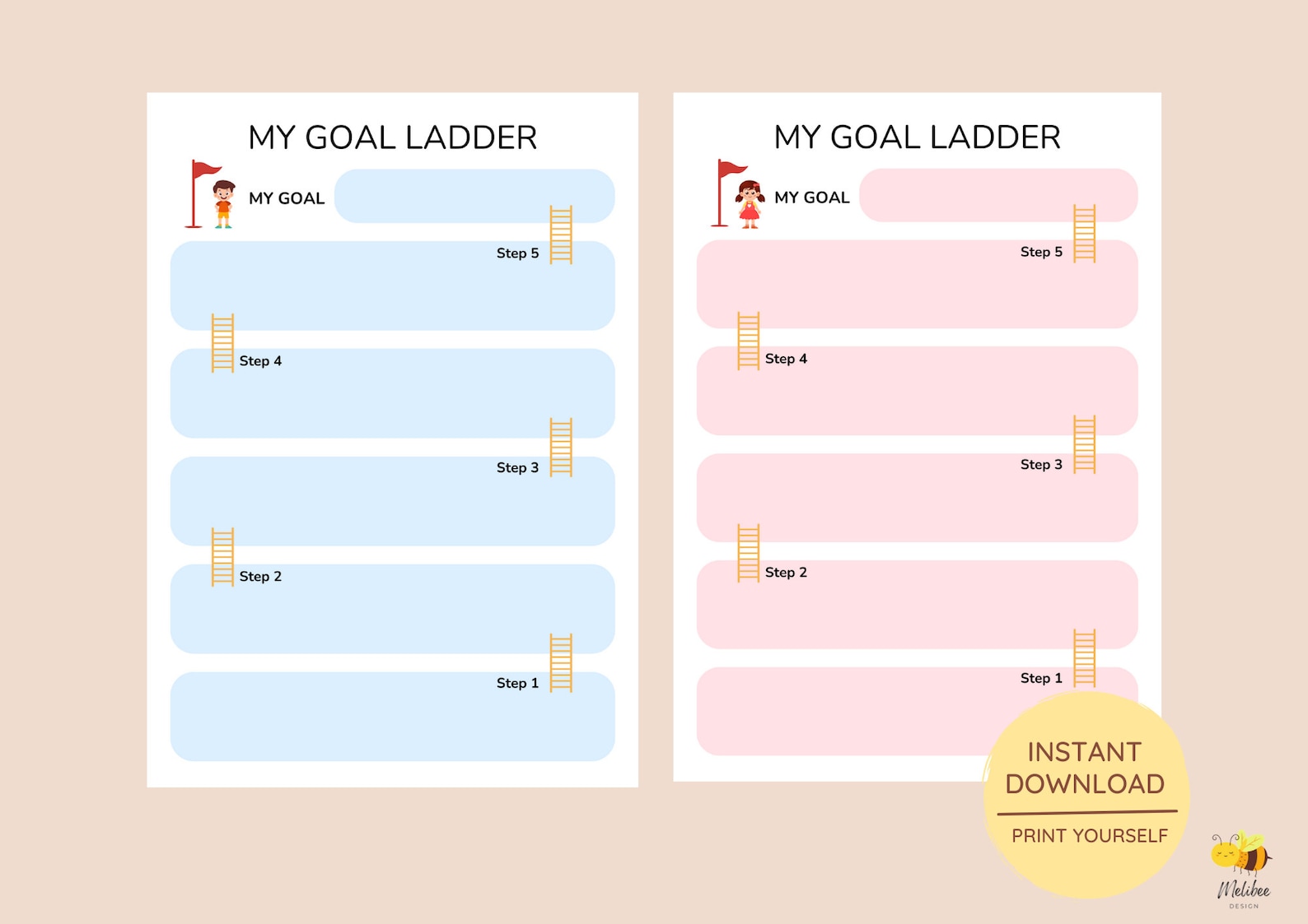 Goal Setting Ladder for Kids • Goal Ladder • Kids Goal Setting ...