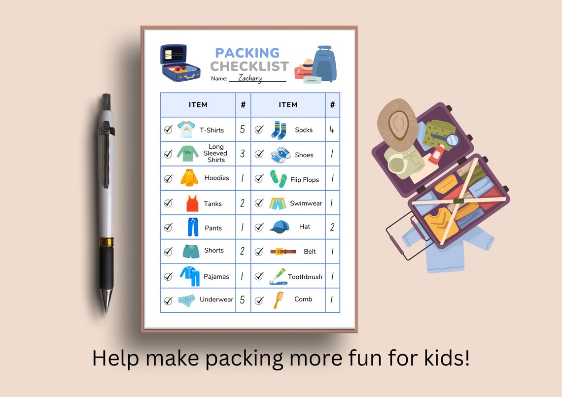 Printable Packing Checklist for Boys • Kids Packing List • Vacation ...
