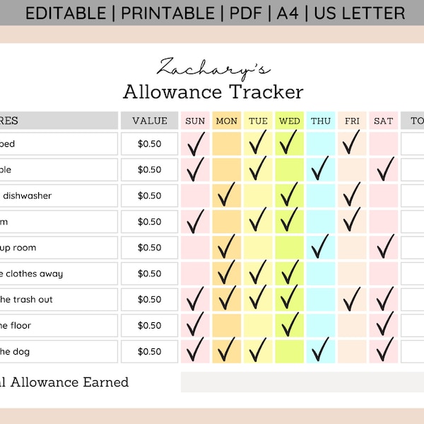 Allowance Chore Chart - Etsy