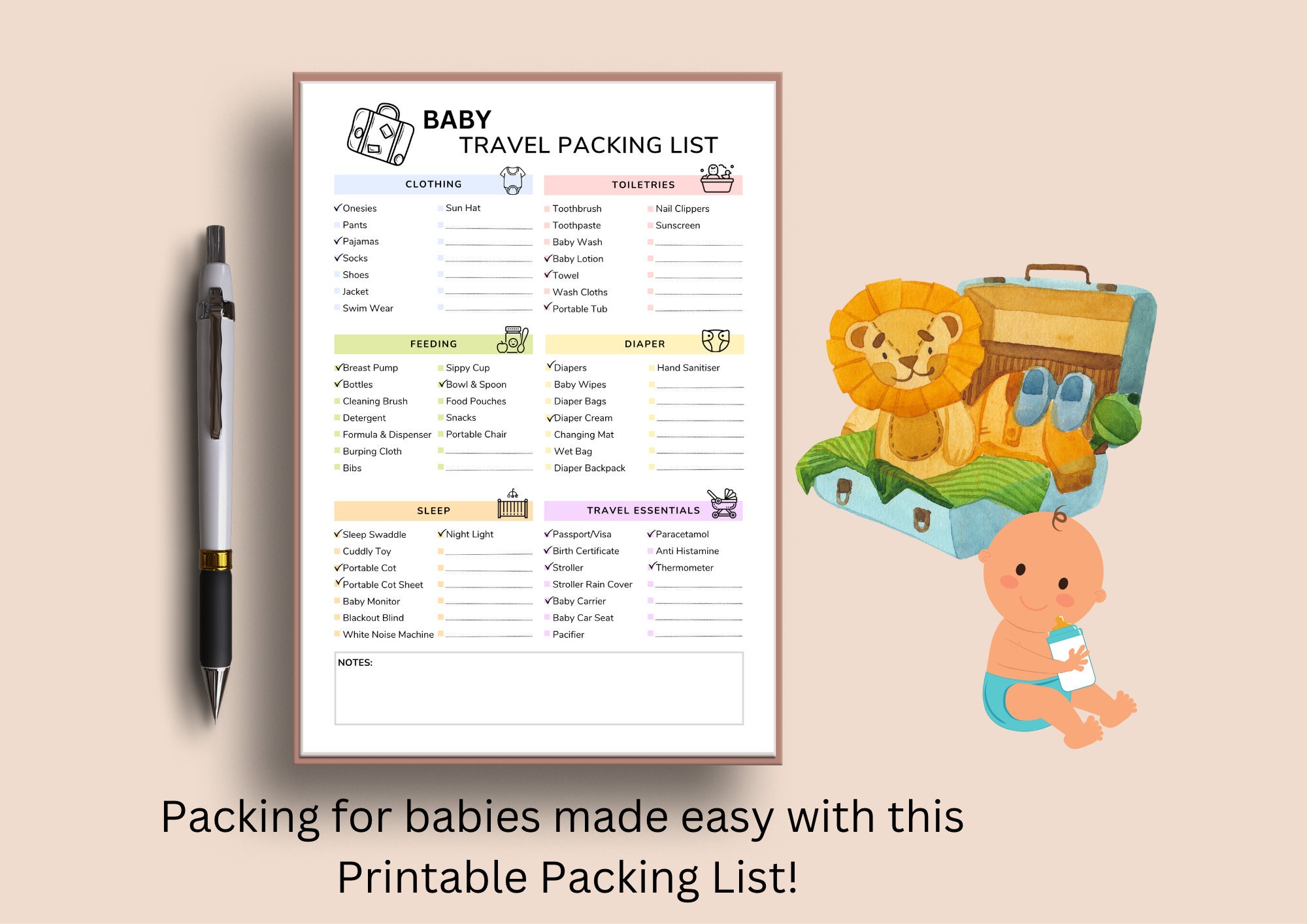 Printable Baby Travel Packing List • Baby Packing Checklist • Vacation ...