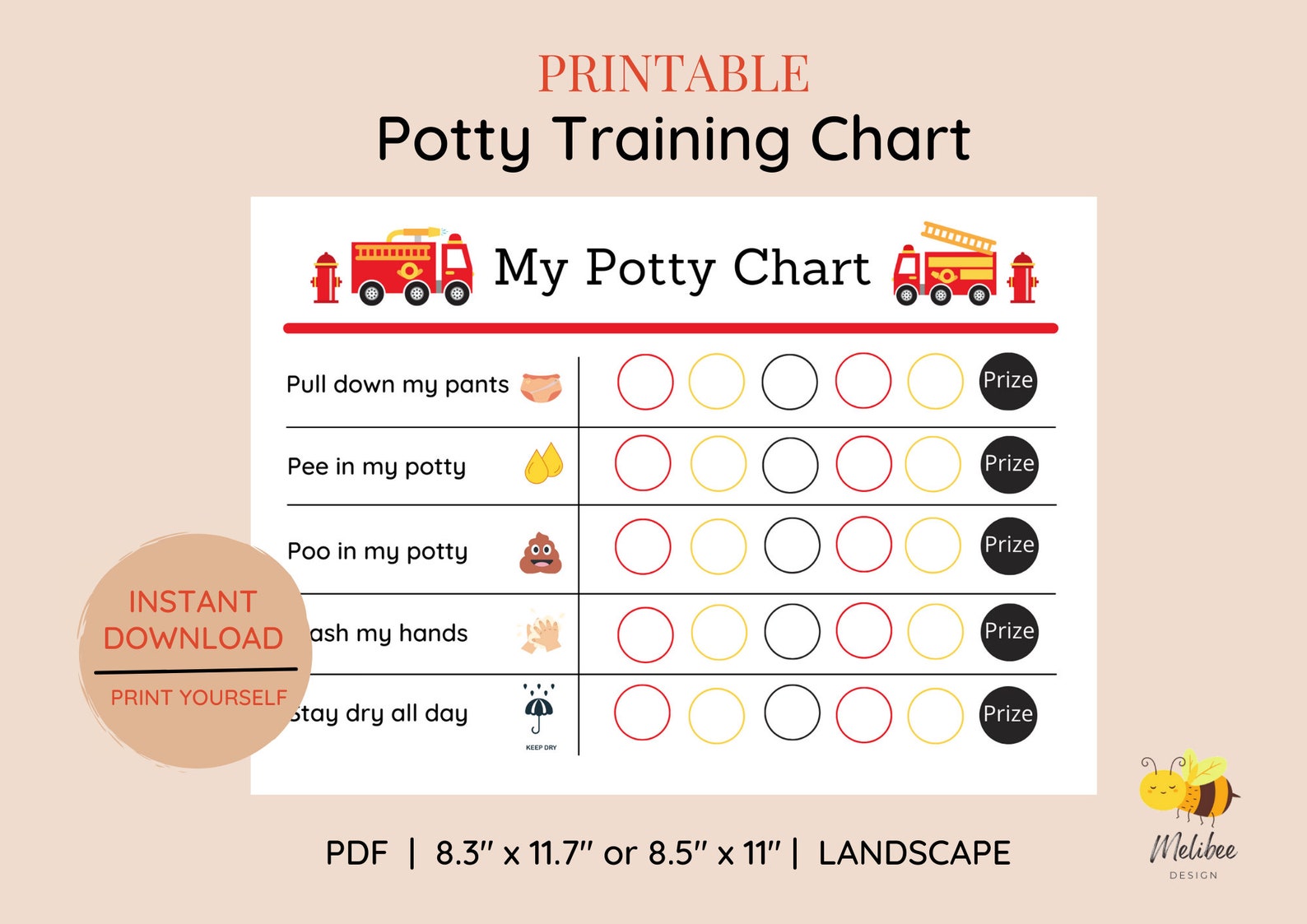 Printable Fire Truck Potty Training Chart Sticker Chart - Etsy