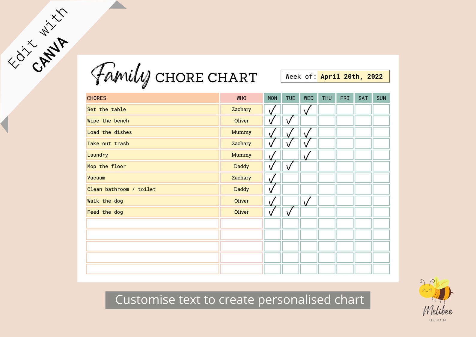 EDITABLE Family Chore Chart • Printable Weekly Family Schedule • Family ...