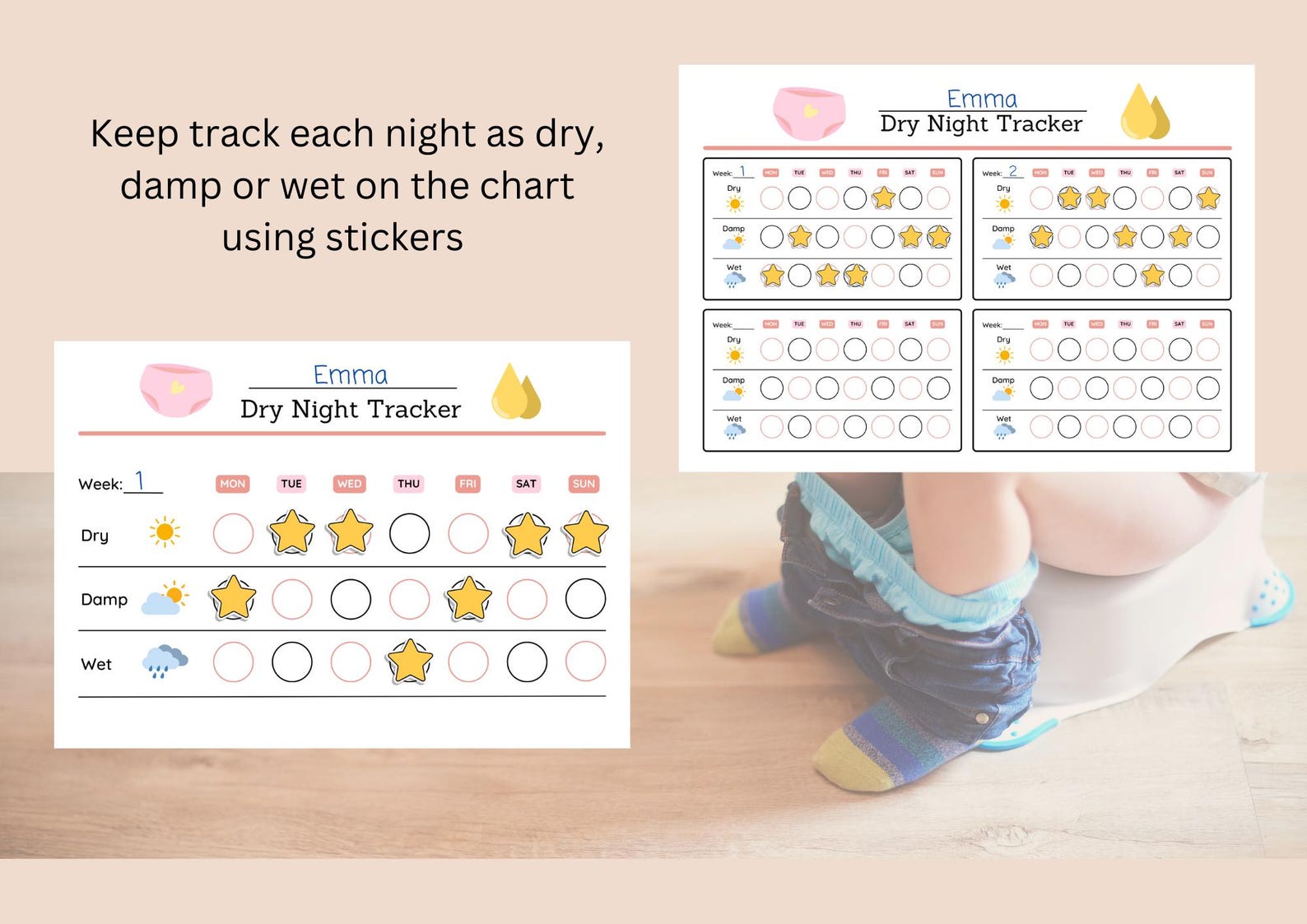 Printable Dry Night Bedwetting Chart Dry Night Tracker Toilet Training ...