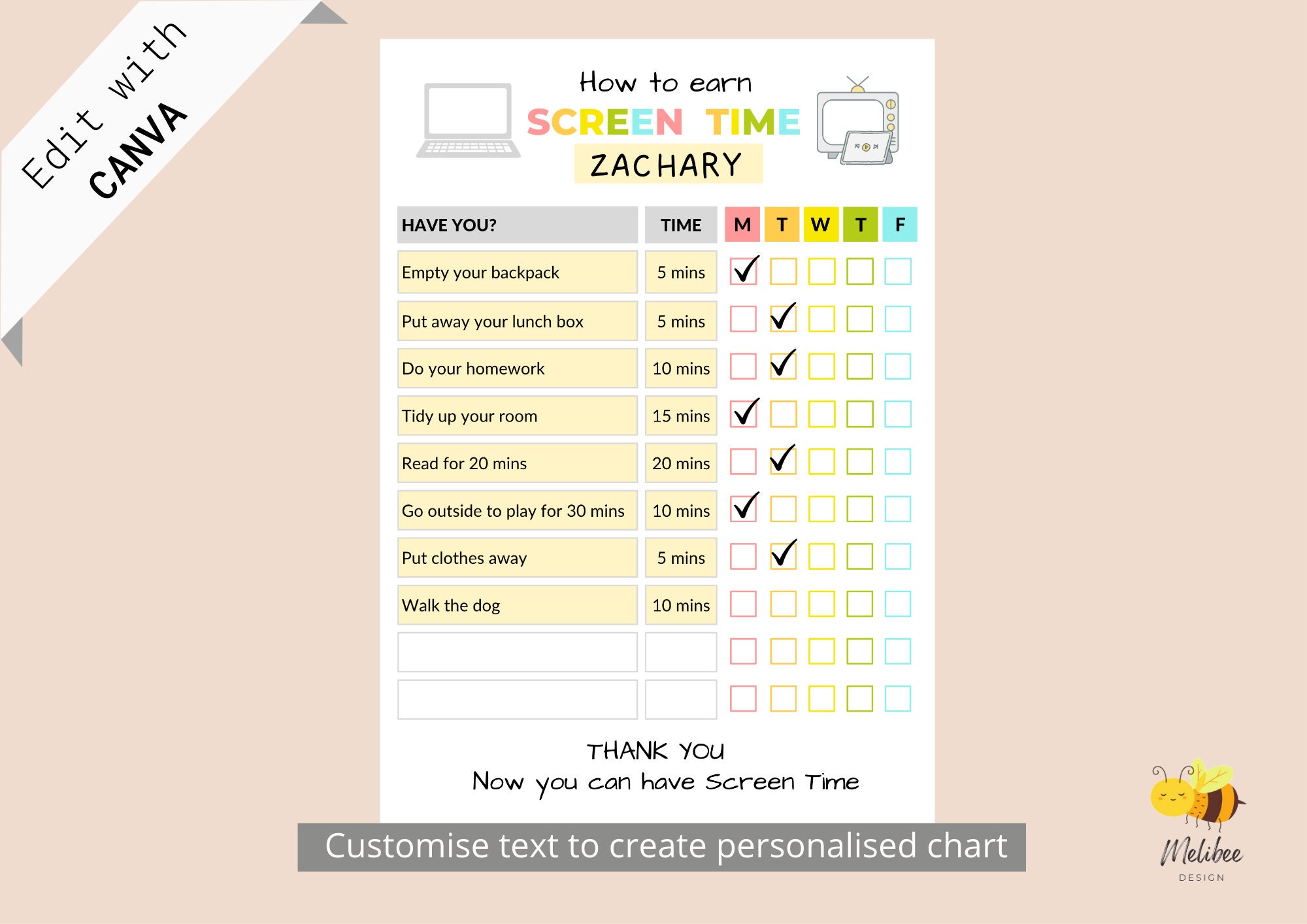 EDITABLE Screen Time Tracker Chart • Screen Time Rules • Screen Time ...