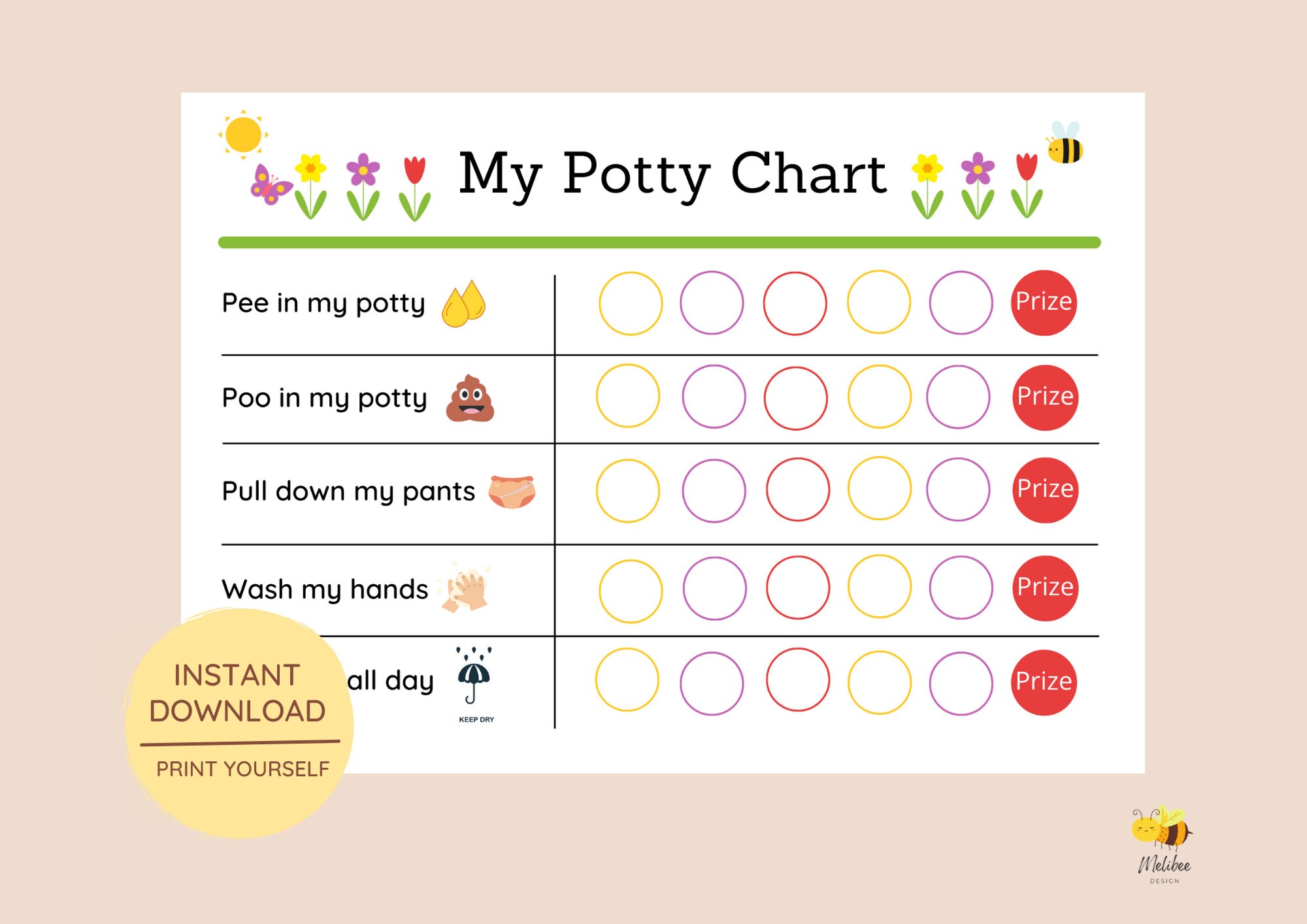 Printable Flowers Potty Training Chart • Potty Sticker Chart • Toddler ...