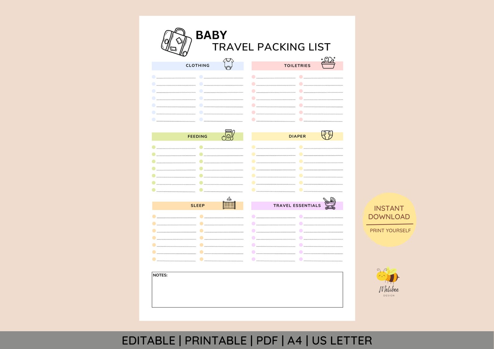 Editable Baby Travel Packing List • Baby Packing Checklist • Vacation ...