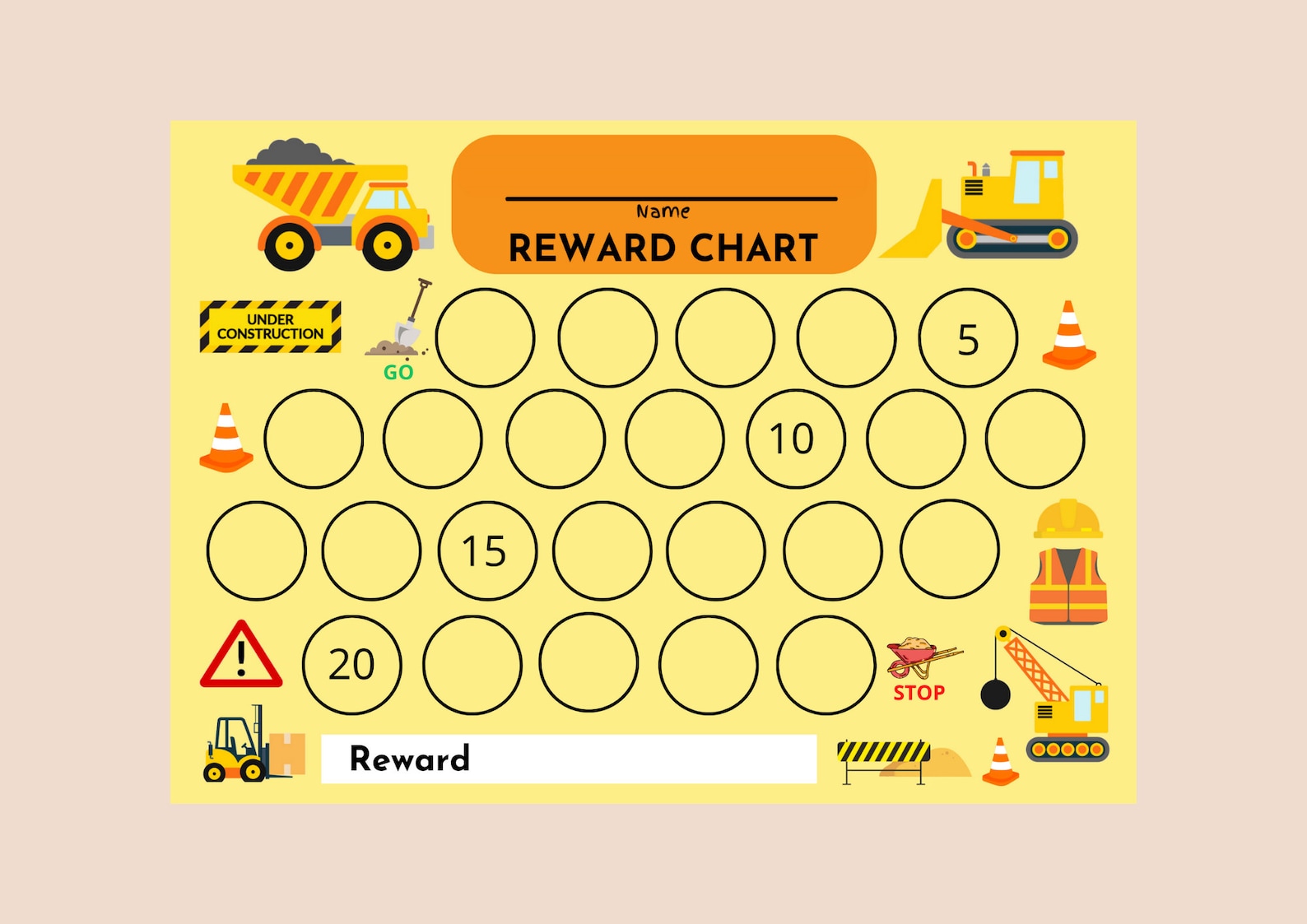 Printable Construction Reward Chart • Sticker Chart • Kids Reward Chart ...