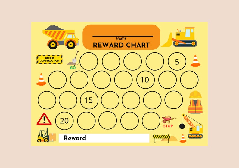 Printable Construction Reward Chart • Sticker Chart • Kids Reward Chart ...