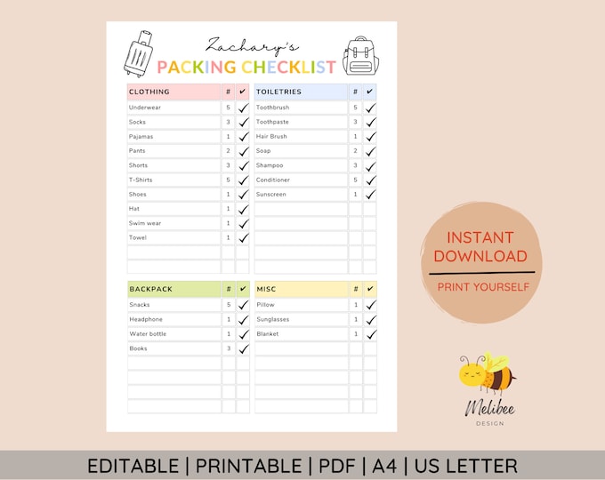 Kids Packing List, Kids Checklist , Vacation Travel Packing List ...