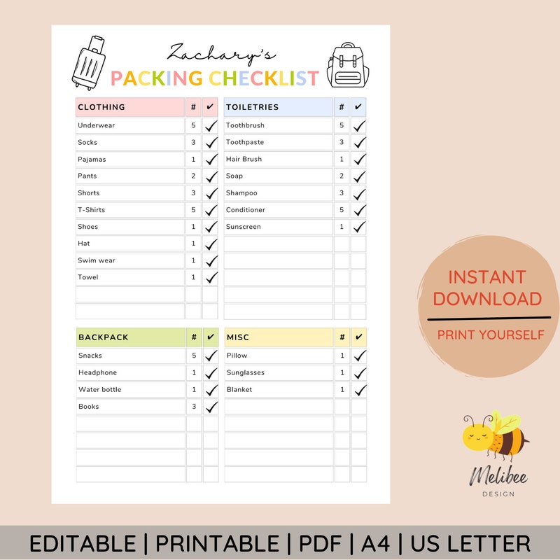 Kids Packing List - Etsy