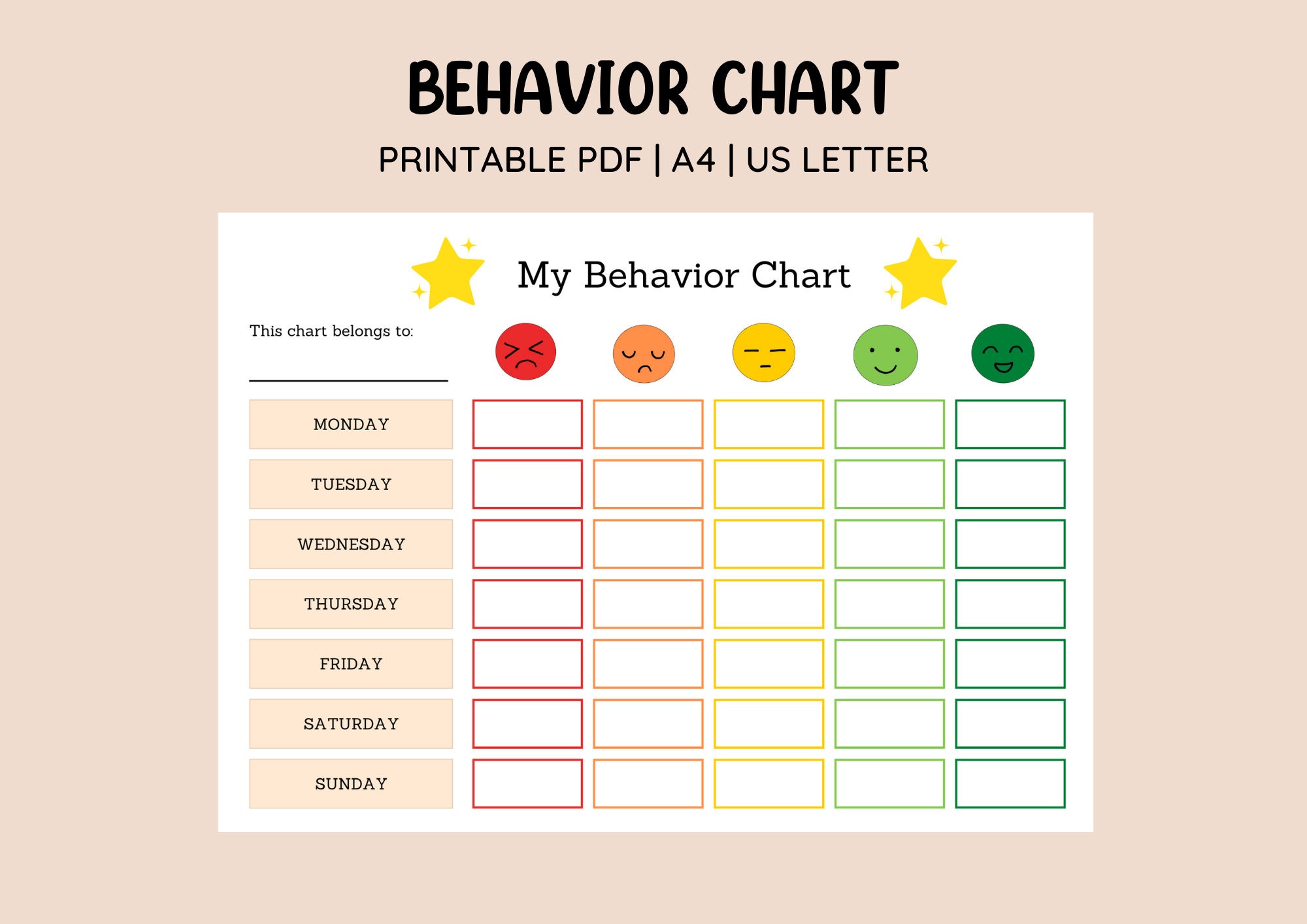 Printable Emotion Scale Behavior Chart Colourful Kids Behavior Chart ...