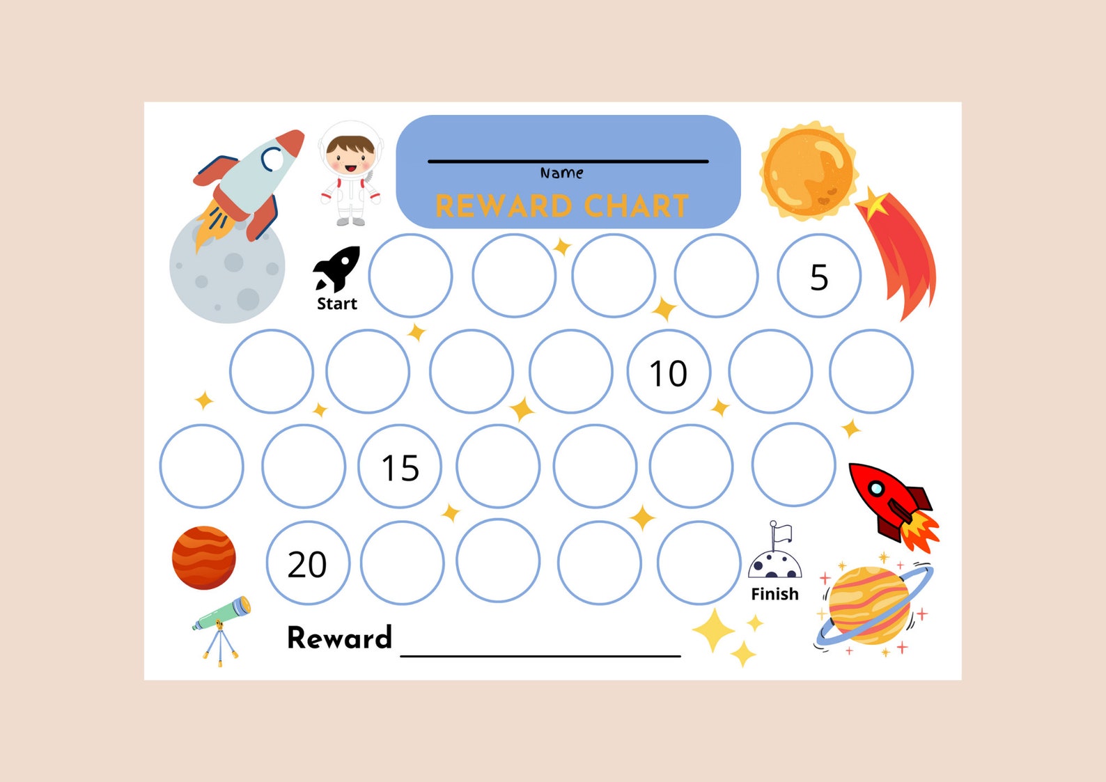 Printable Space Reward Chart • Astronaut • Sticker Chart • Kids Reward ...