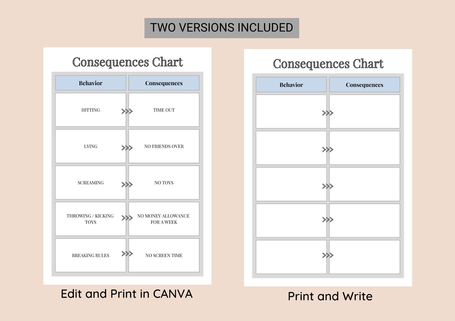 EDITABLE Consequences Chart • Printable Chart • Consequence for My Own ...