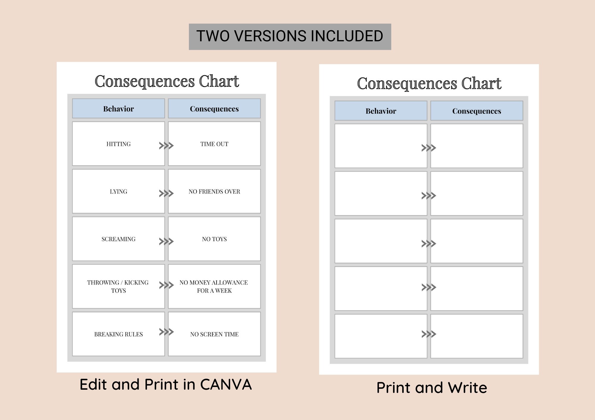 EDITABLE Consequences Chart • Printable Chart • Consequence for My Own ...