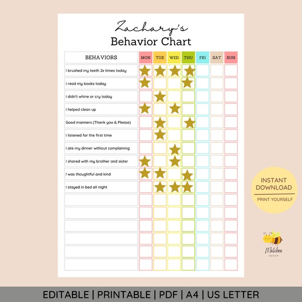 Teen Behavior Chart Template - Etsy