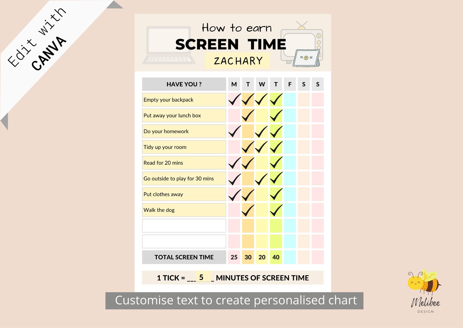 EDITABLE Screen Time Tracker Chart • Screen Time Rules • Screen Time ...