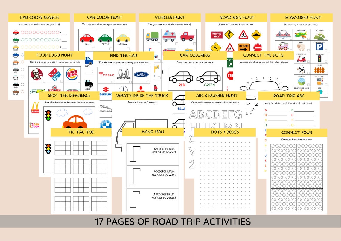 Printable Road Trip Activity Pack for Kids • Road Trip Activity Bundle ...