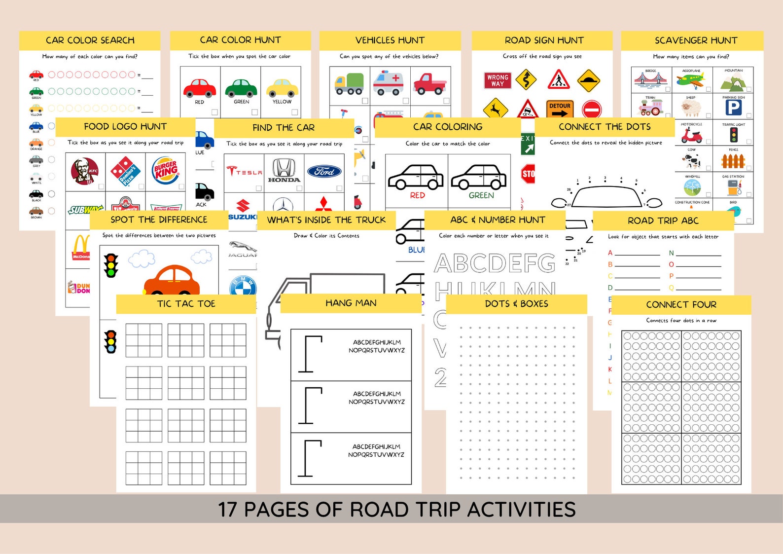 Printable Road Trip Activity Pack for Kids • Road Trip Activity Bundle ...