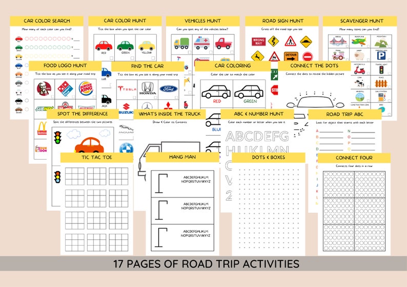 Printable Road Trip Activity Pack for Kids • Road Trip Activity Bundle ...