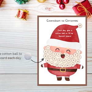 Printable Advent Calendar for Kids • Santa Cotton Ball Beard • Santa ...