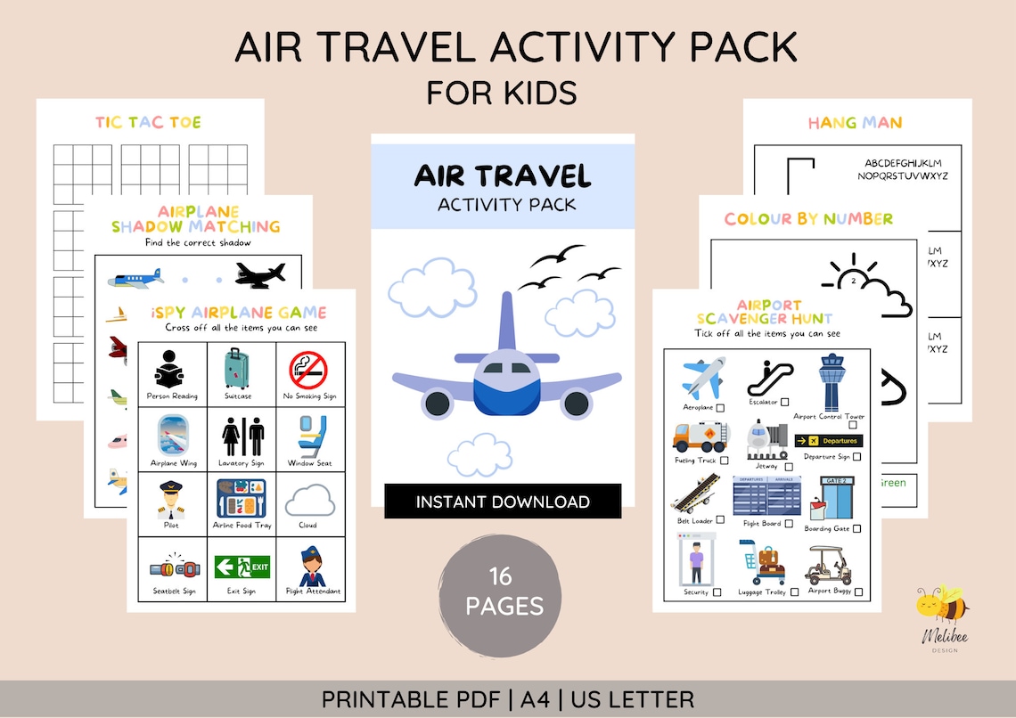 Printable Air Travel Activity Pack for Kids • Airplane Activity Bundle ...