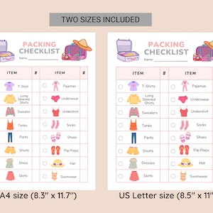 Printable Packing Checklist for Girls • Kids Packing List • Vacation ...