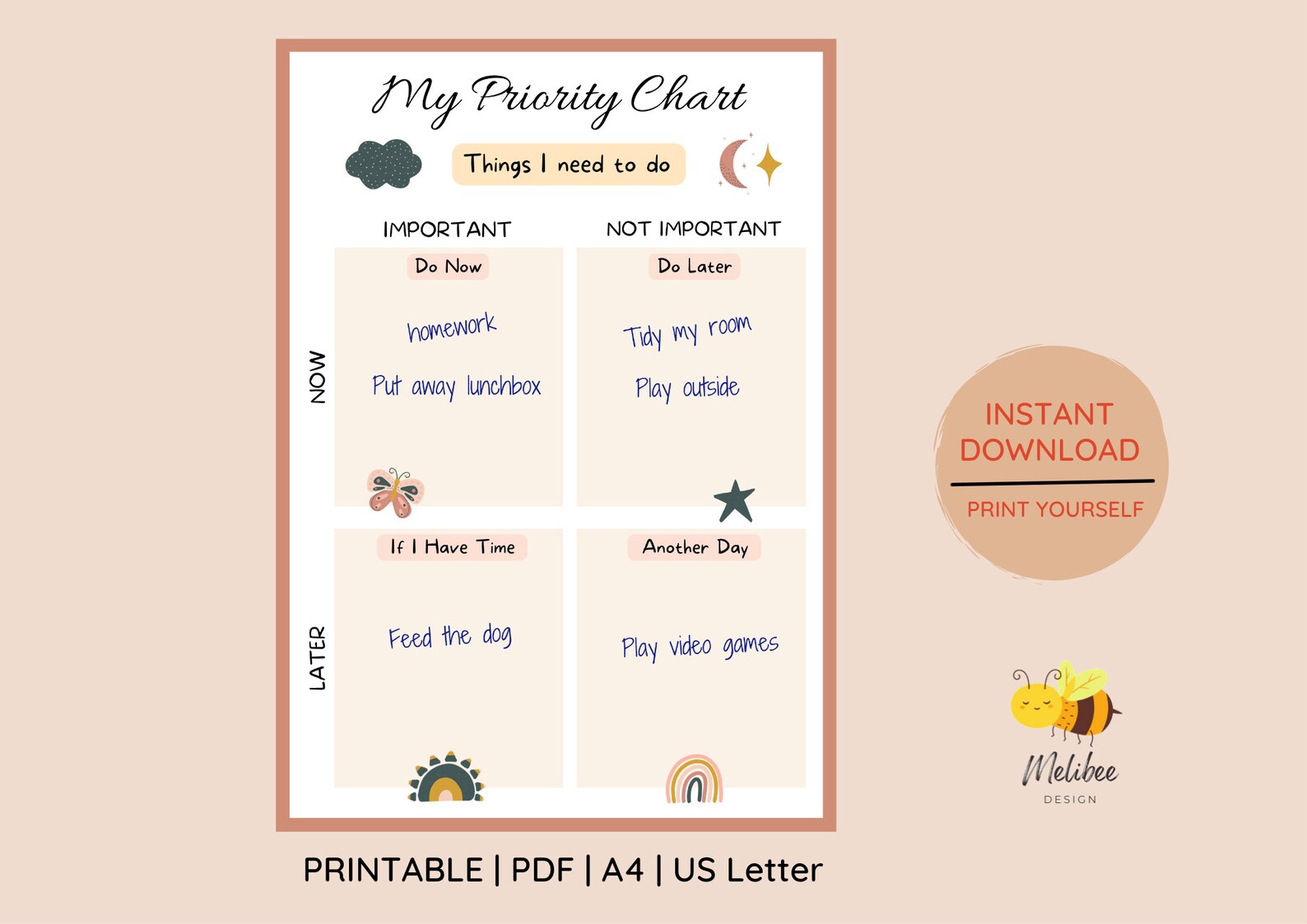 Printable Priority Chart • Decision Matrix • Eisenhower Matrix • Vision ...