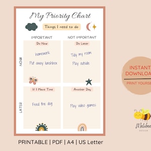Printable Priority Chart Decision Matrix Eisenhower Matrix - Etsy