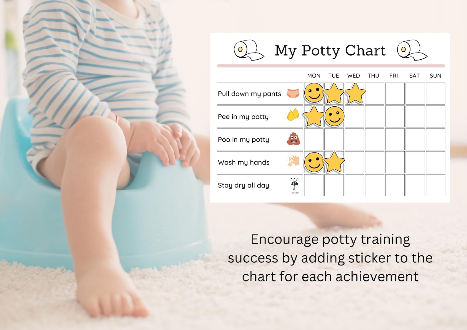 Printable Weekly Potty Training Chart • Potty Sticker Chart • Toddler ...