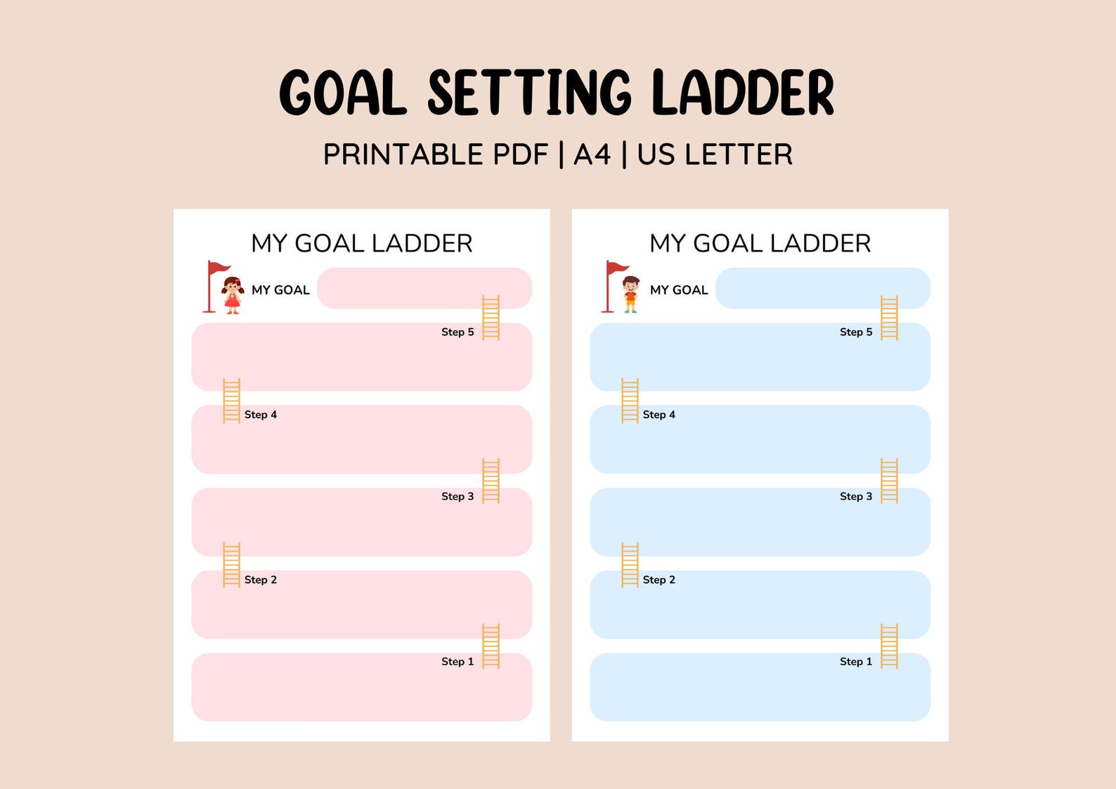 Goal Setting Ladder for Kids • Goal Ladder • Kids Goal Setting ...