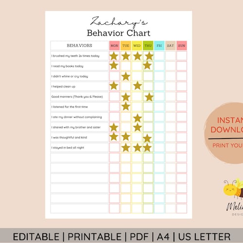 EDITABLE Behavior Chart Printable Chart Sticker Chart - Etsy