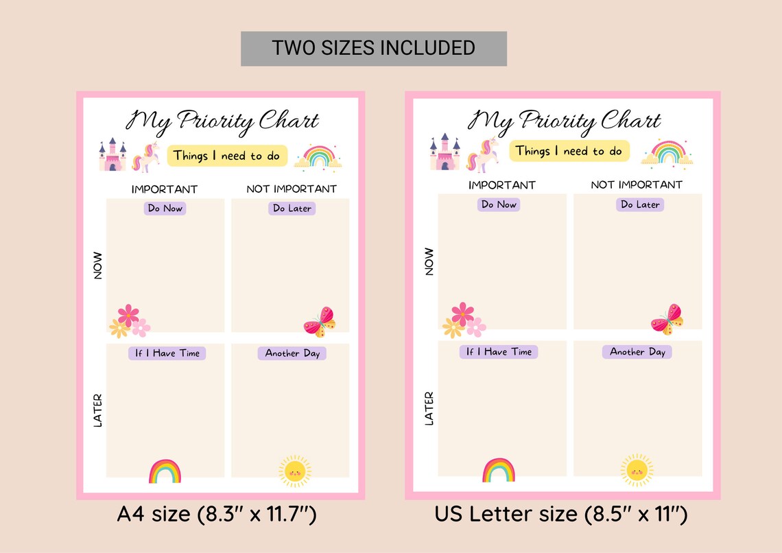 Printable Priority Chart • Decision Matrix • Eisenhower Matrix • Vision ...