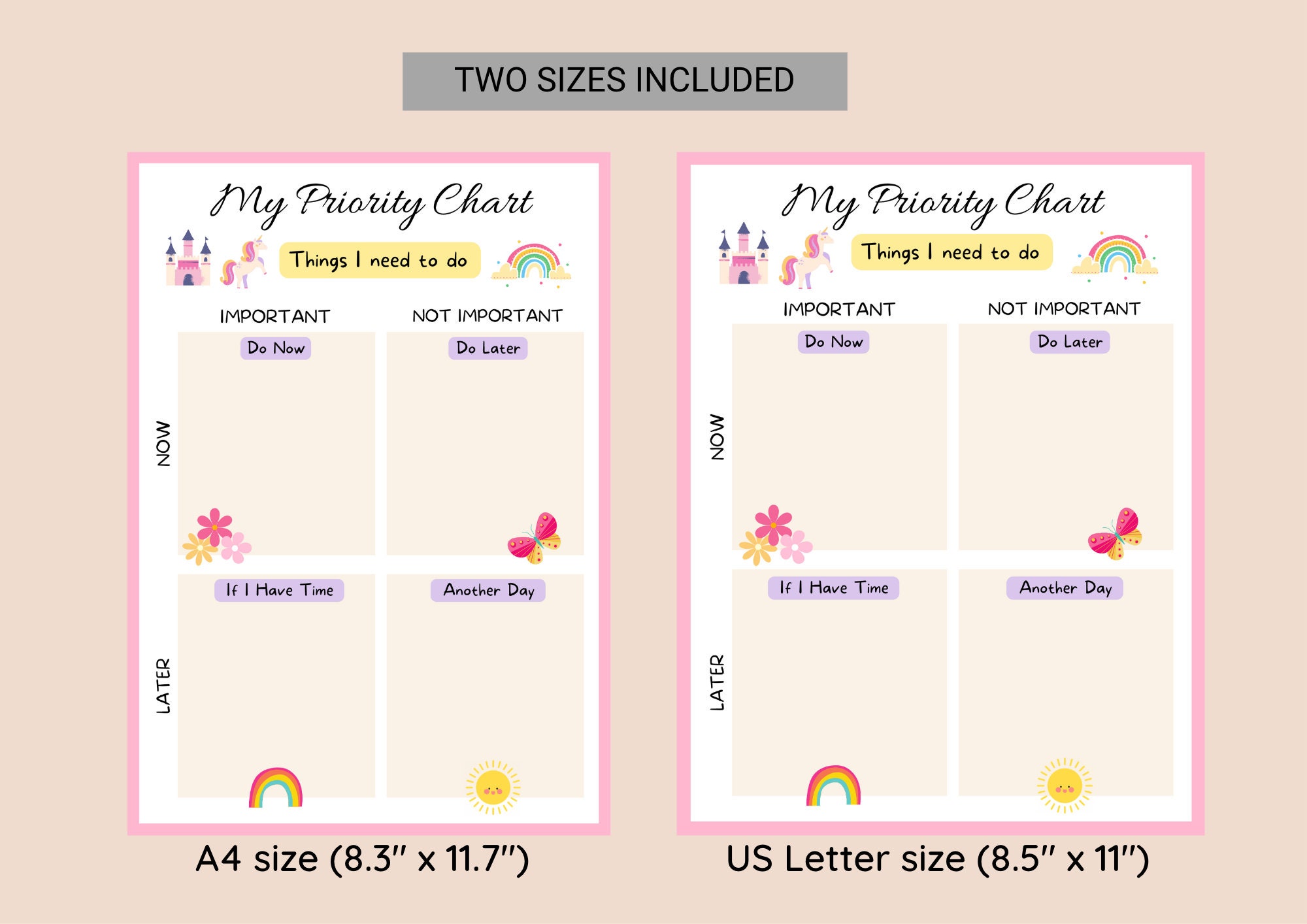 Printable Priority Chart • Decision Matrix • Eisenhower Matrix • Vision ...