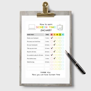 EDITABLE Screen Time Tracker Chart • Screen Time Rules • Screen Time ...