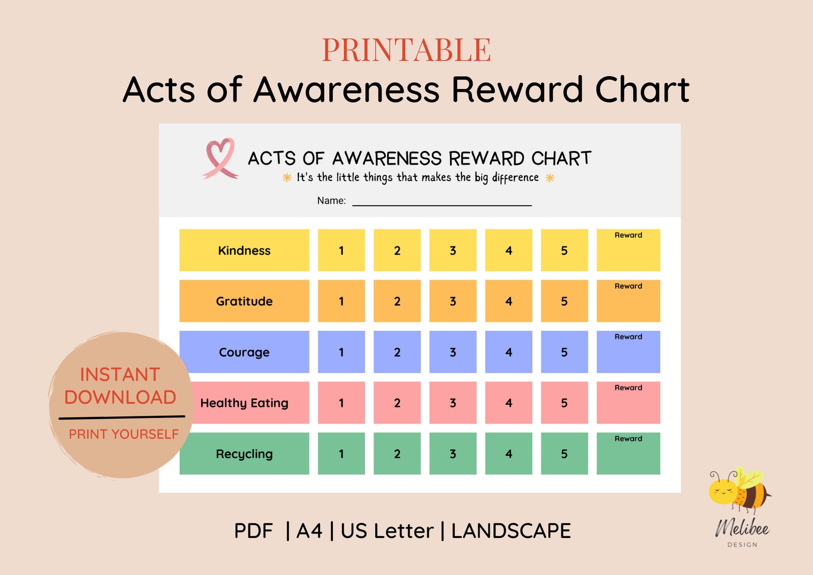 Printable Acts of Awareness Reward Chart • Kindness Chart • Sticker ...