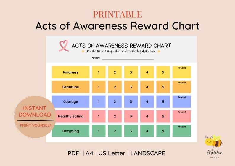 Printable Acts of Awareness Reward Chart • Kindness Chart • Sticker ...