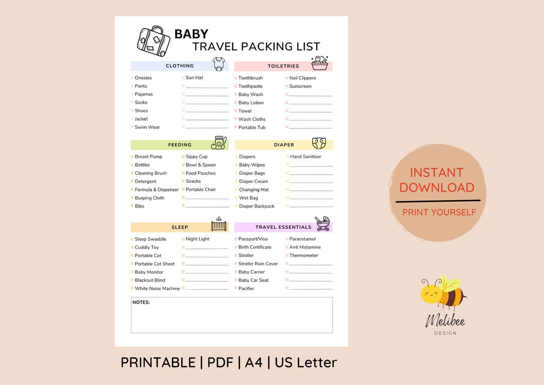 Printable Baby Travel Packing List Baby Packing Checklist - Etsy