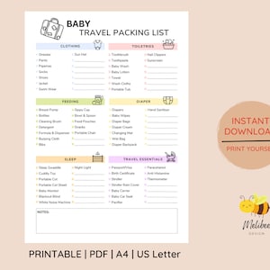 Printable Baby Travel Packing List Baby Packing Checklist - Etsy