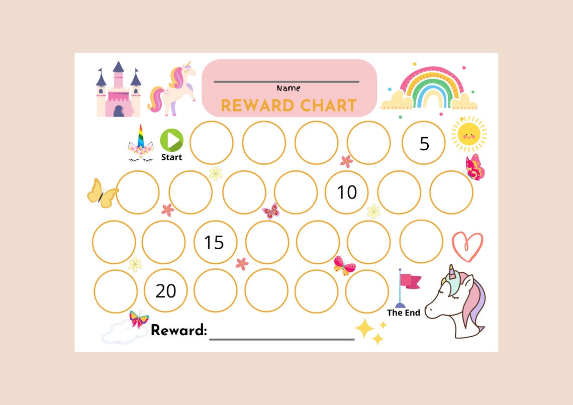 Printable Unicorn Reward Chart • Rainbow • Sticker Chart • Kids Reward ...