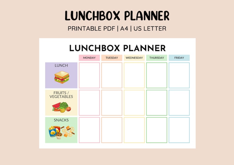 Printable Lunchbox Planner • School Lunch Box Planner • Packing Kids ...