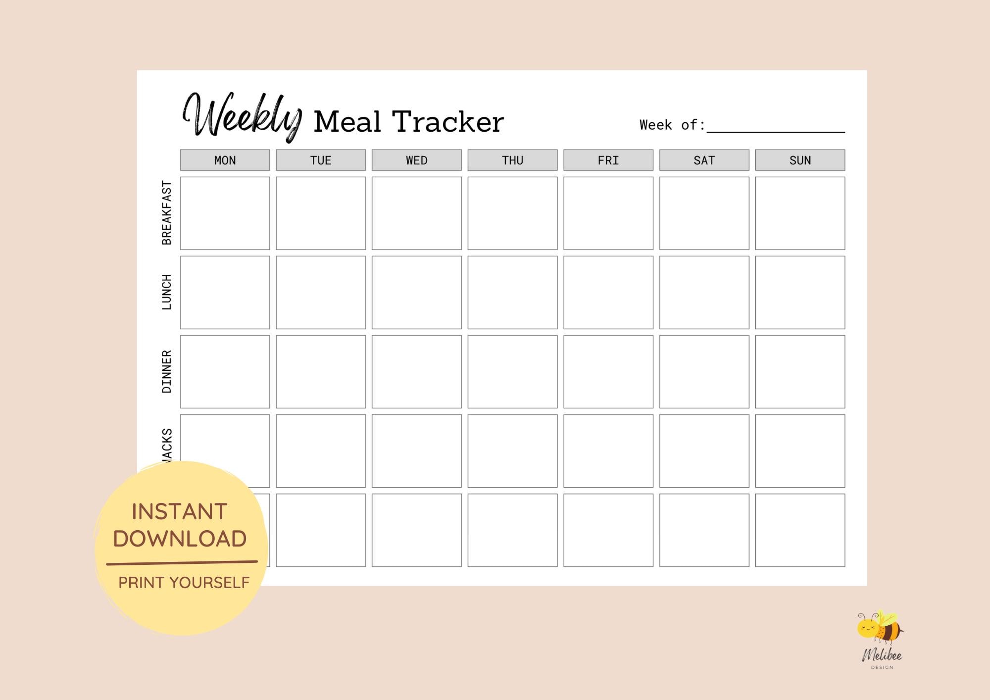 Printable Weekly Meal Tracker • Meal Planner • Food Journal • Food ...