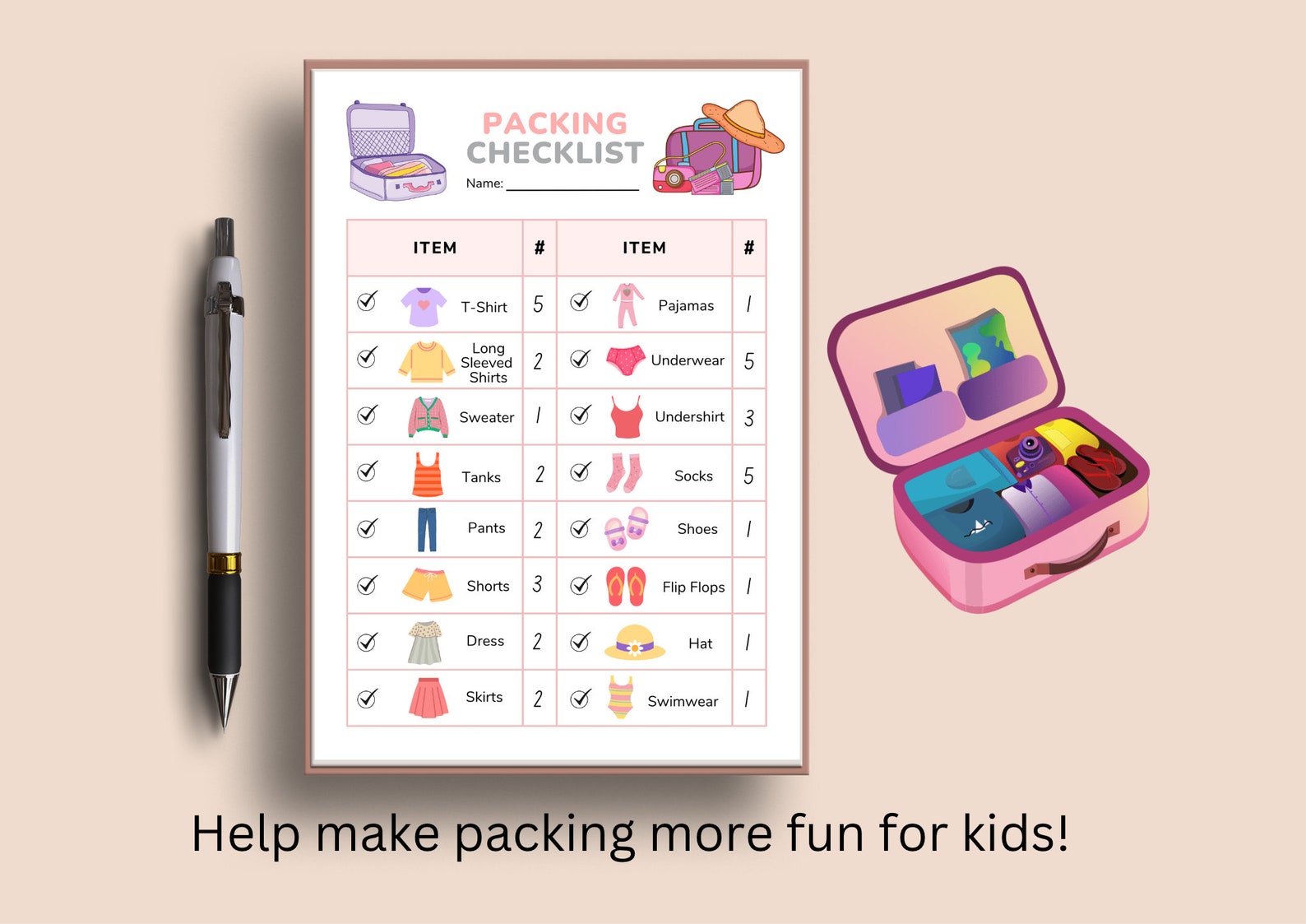 Printable Packing Checklist for Girls • Kids Packing List • Vacation ...
