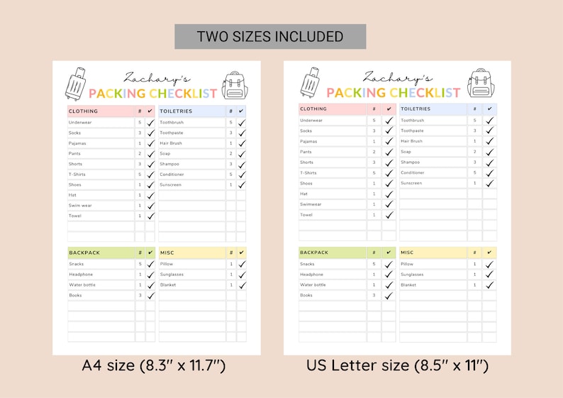 Editable Packing Checklist for Kids • Kids Packing List • Vacation ...