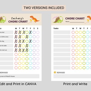 EDITABLE Dinosaurs Chore Chart • Printable Kids Reward Chart ...
