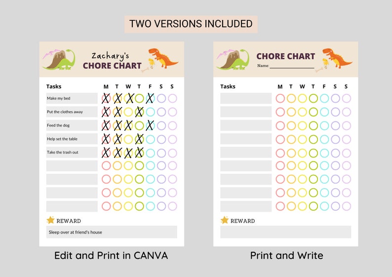 EDITABLE Dinosaurs Chore Chart Printable Kids Reward Chart ...