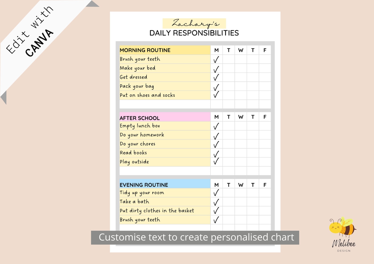 EDITABLE Daily Responsibilities Chart • Daily Checklist • Printable ...