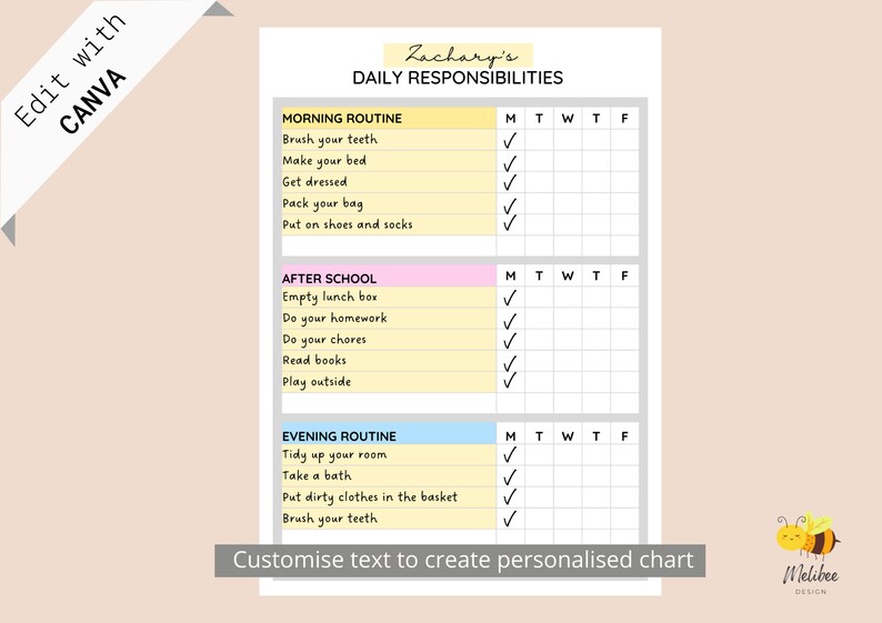 EDITABLE Daily Responsibilities Chart • Daily Checklist • Printable ...
