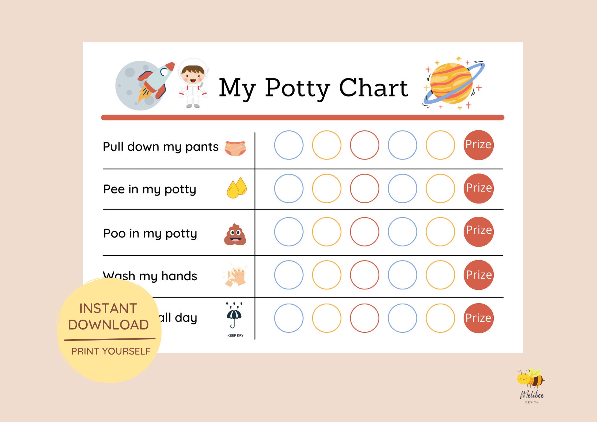 Potty Training Board Space Theme Potty Training Chart For Kids - 10 ...