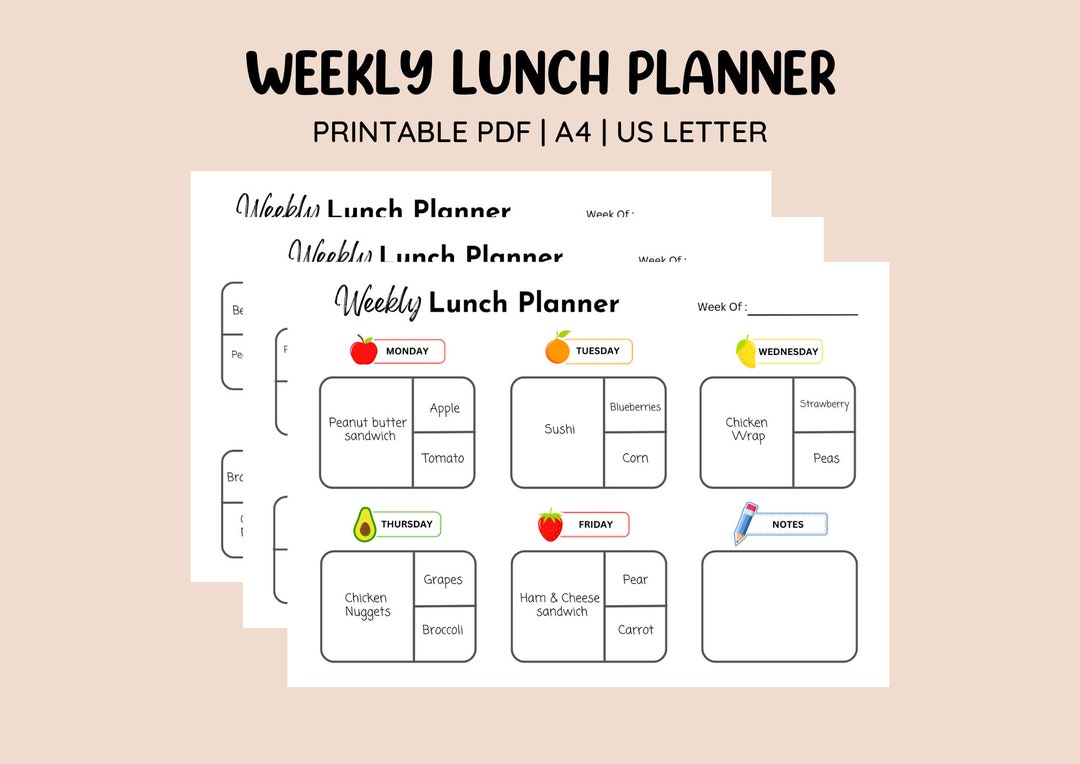Printable Weekly Lunch Planner • School Lunch Box Planner • Packing ...