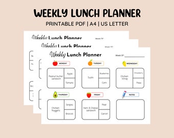Printable Kids School Lunchbox Weekly Planner • Packing Kids Lunchbox ...